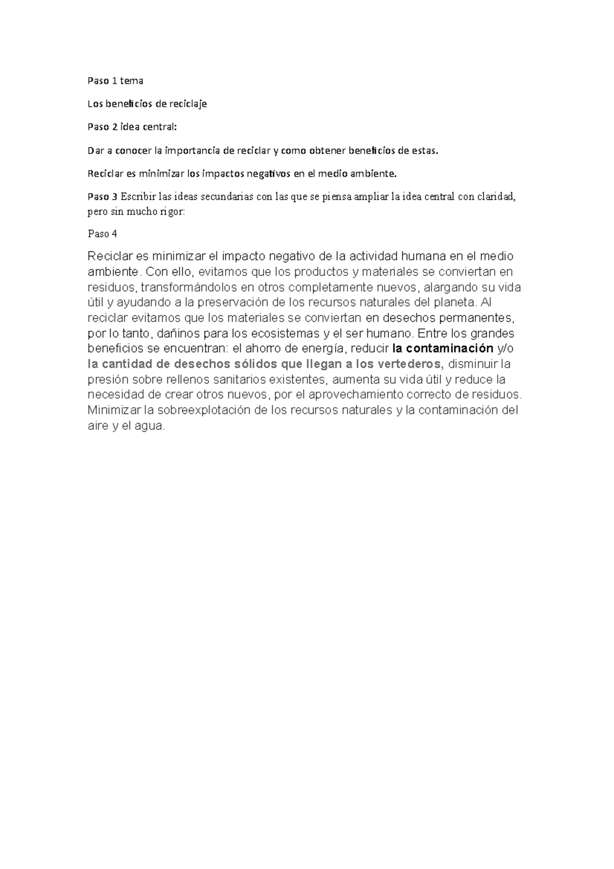 Borron de la elaboracion del parrafo - Paso 1 tema Los beneficios de ...