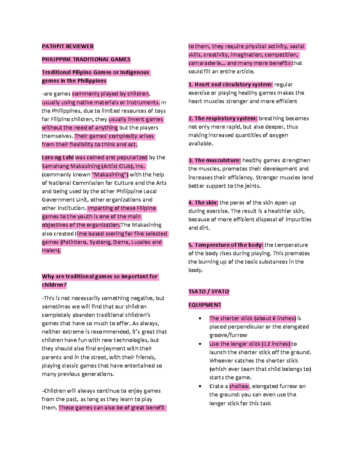 Pathfit Reviewer - PATHFIT REVIEWER PHILIPPINE TRADITIONAL GAMES ...