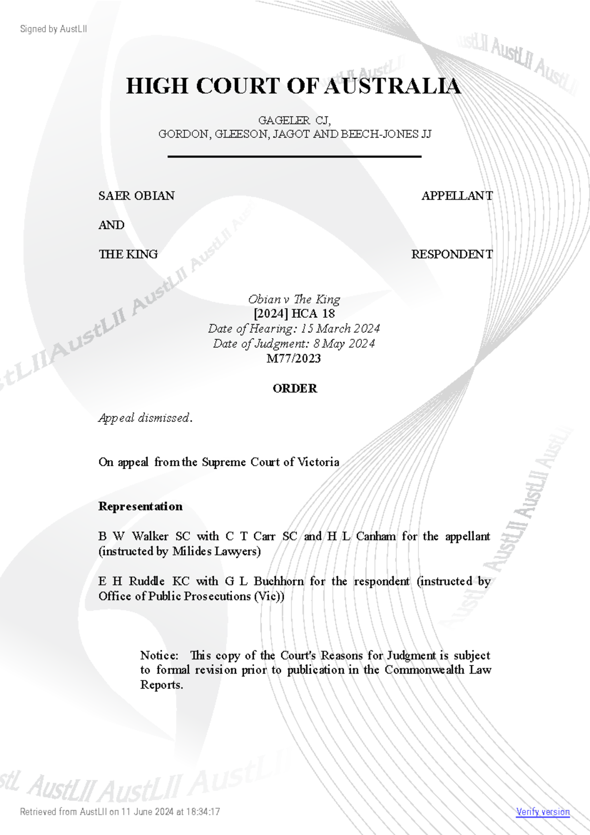 Au cases cth HCA 2024 18 - corporate law - HIGH COURT OF AUSTRALIA ...