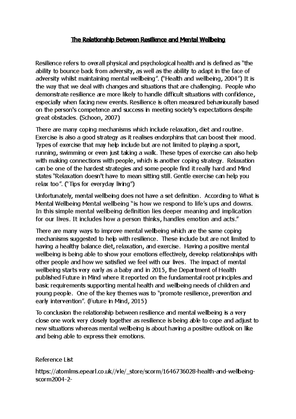 Unit 4 question 1 - ANSWER - The Relationship Between Resilience and ...