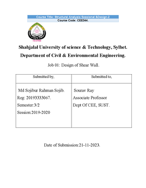 Final quiz - CEE Department, SUST, Sylhet SET- B Final Quiz for CEE 342 ...