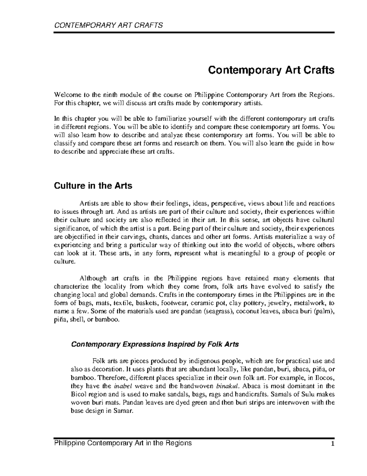 Week 013-014-Course Module-Contemporary Art Crafts - CONTEMPORARY ART ...