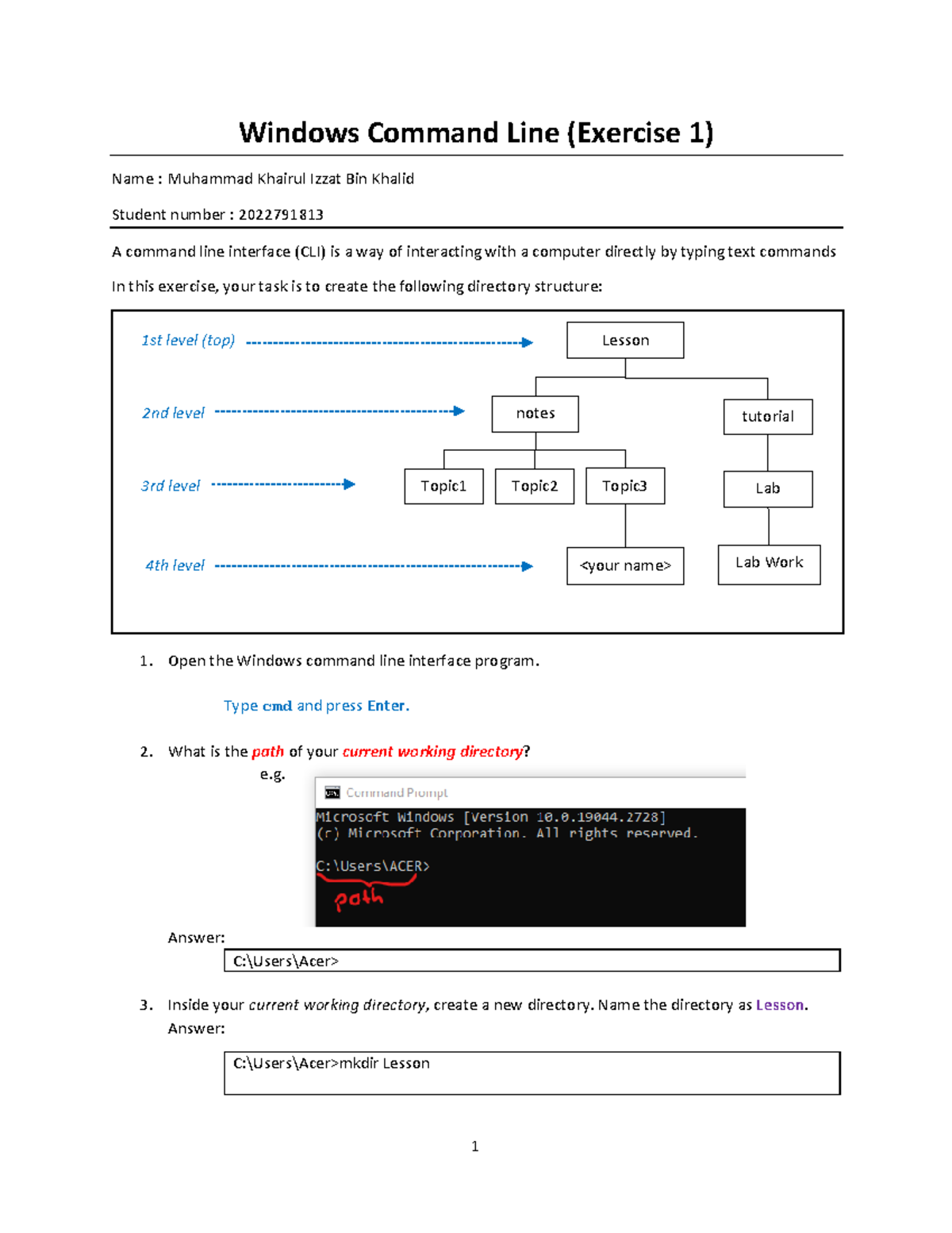 Lab Exercise 1 CSC204 - The tutorial is about operating system ...