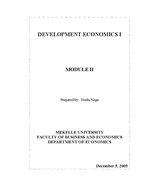 Development Economics-I Module I - - Studocu