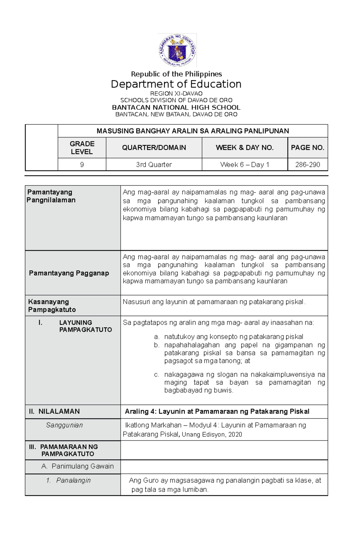 AP 9 Patakarang Piskal - This lesson plan is fiscal policy - Republic ...
