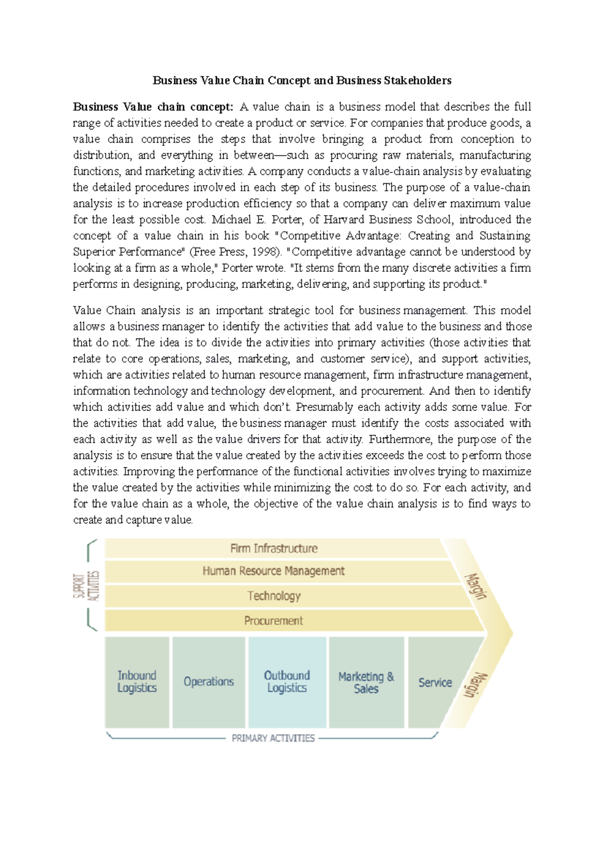 Business Value chain concept and stakeholders - Business Value Chain Concept and Business - Studocu