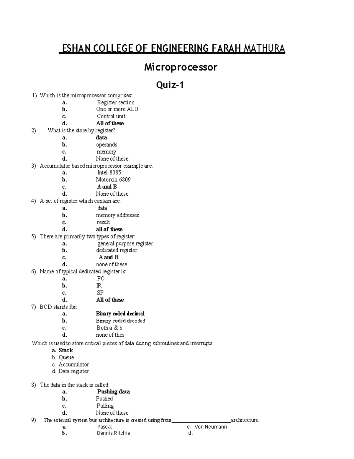 Microprocessor quiz-converted - ESHAN COLLEGE OF ENGINEERING FARAH ...