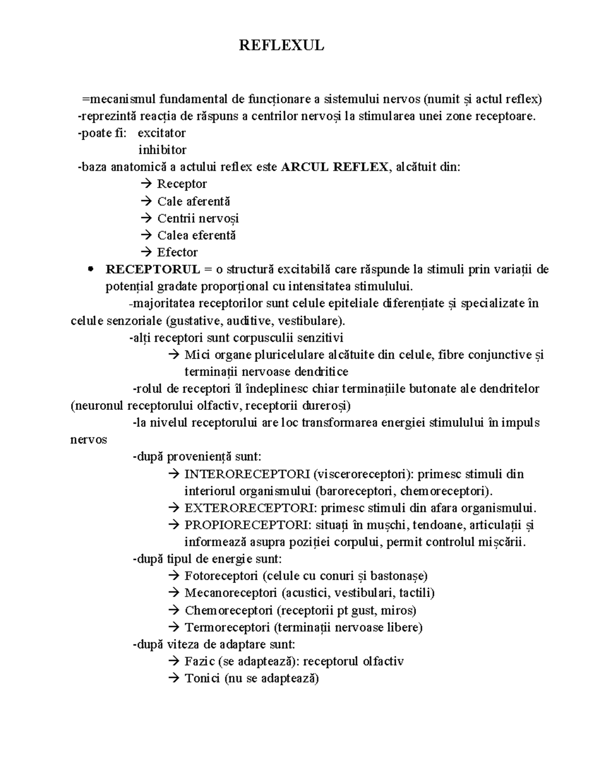 FIȘA 3 Reflexul - biologie bac cls a 11 a - REFLEXUL =mecanismul ...