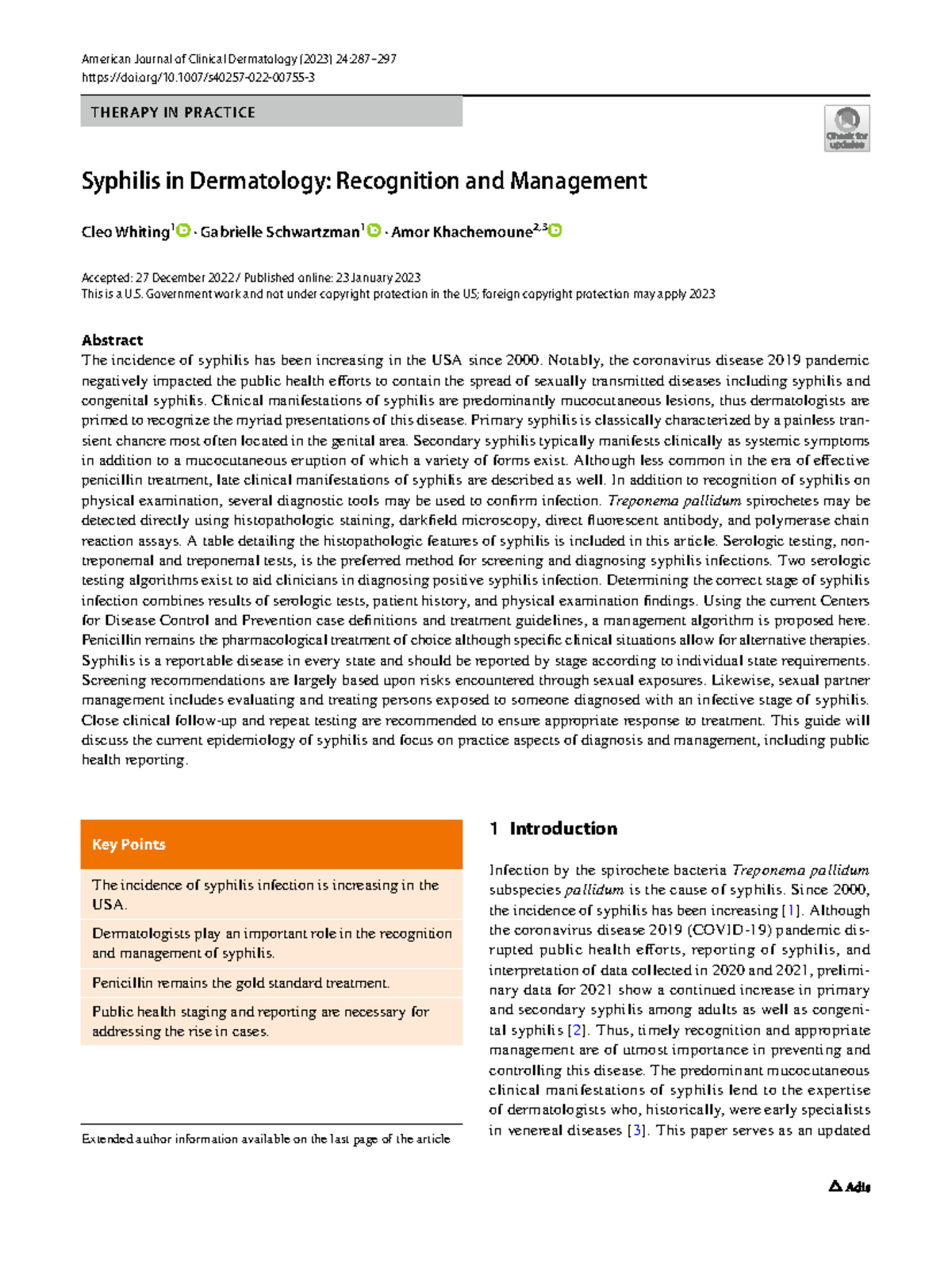Syphilis in Dermatology: Recognition and Management - Vol.:(0123456789 ...