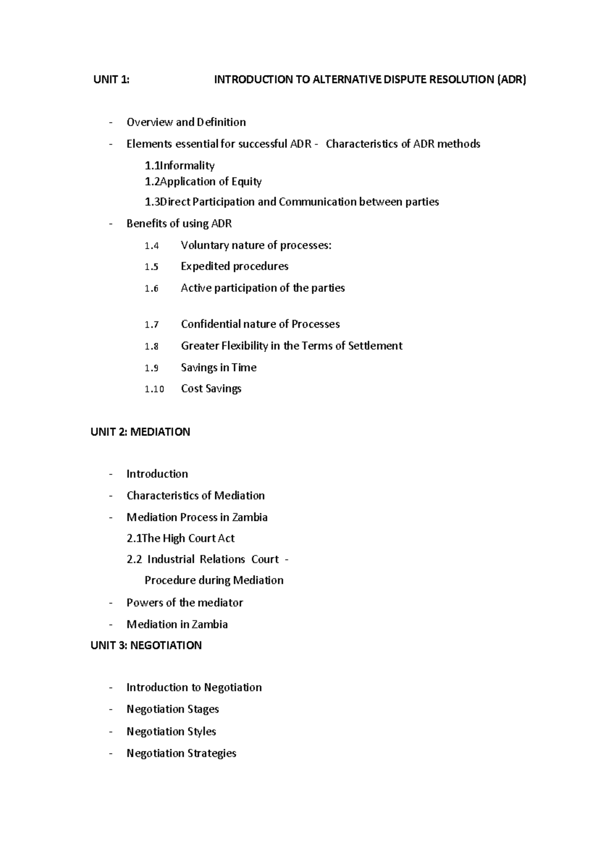 Module ADR 2020 - Arbitration - UNIT 1: INTRODUCTION TO ALTERNATIVE DISPUTE RESOLUTION (ADR ...