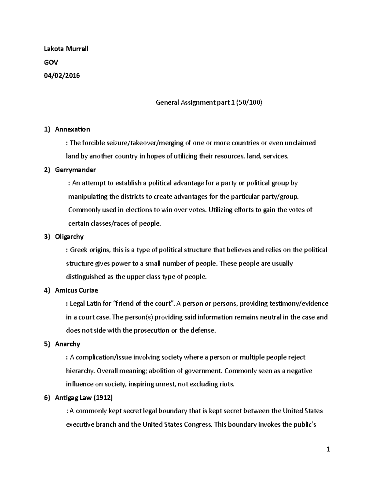 Gov General Assignment - Lakota Murrell GOV 04/02/ General Assignment ...