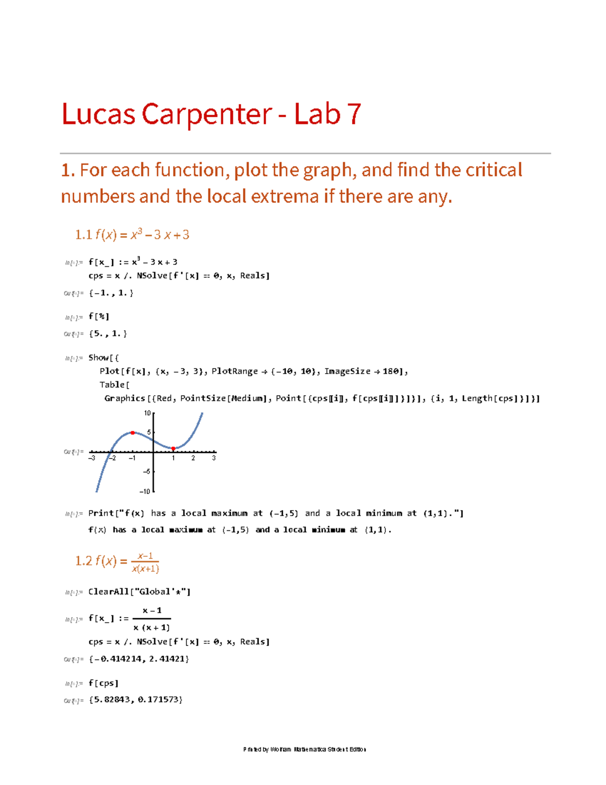 Lab 7 - Math 133 Lab number 7. Covers MATLAB principles. Liberty ...