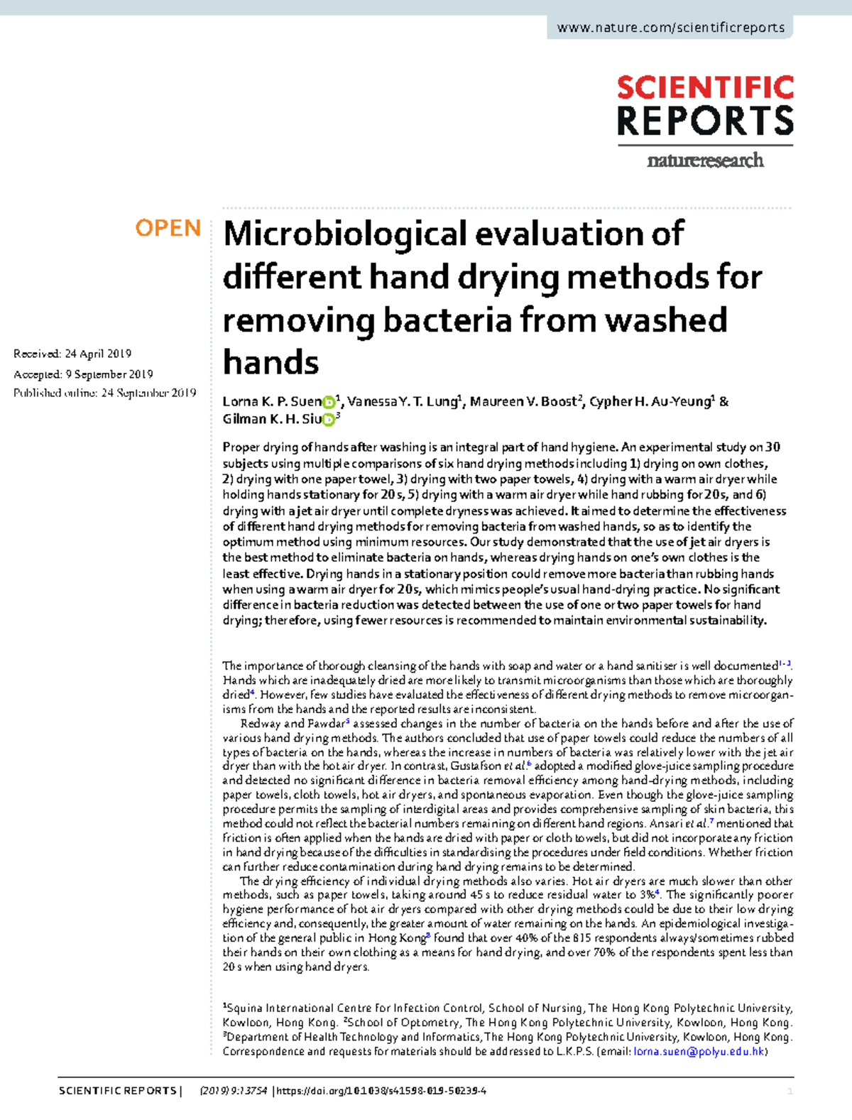 Hand drying - notes - nature/scientificreports Microbiological ...
