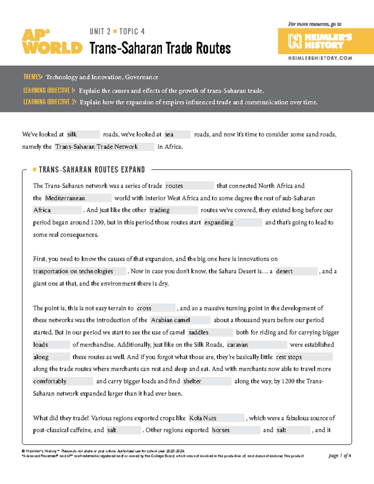 AP World Unit 2 Topic 4 Noteguide DONE - © Heimler’s History TM Please ...