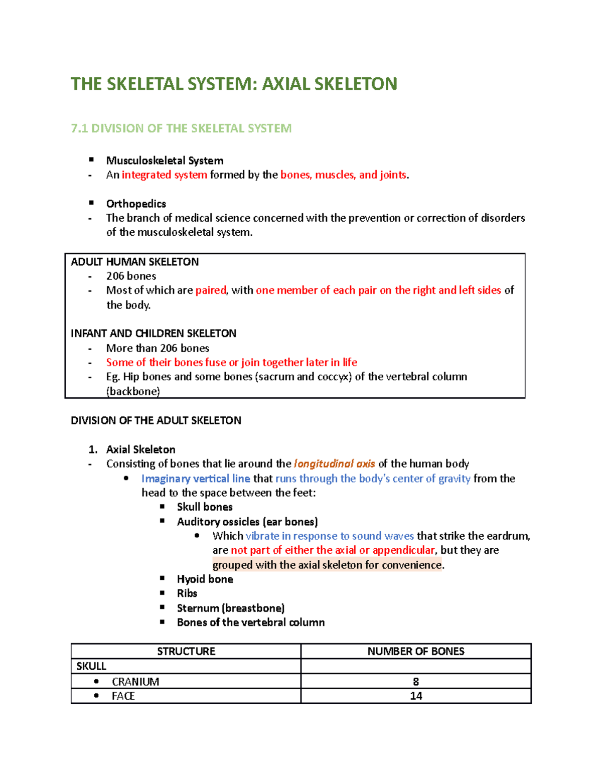 Skeletal Axial - Lecture notes 1 - THE SKELETAL SYSTEM: AXIAL SKELETON ...
