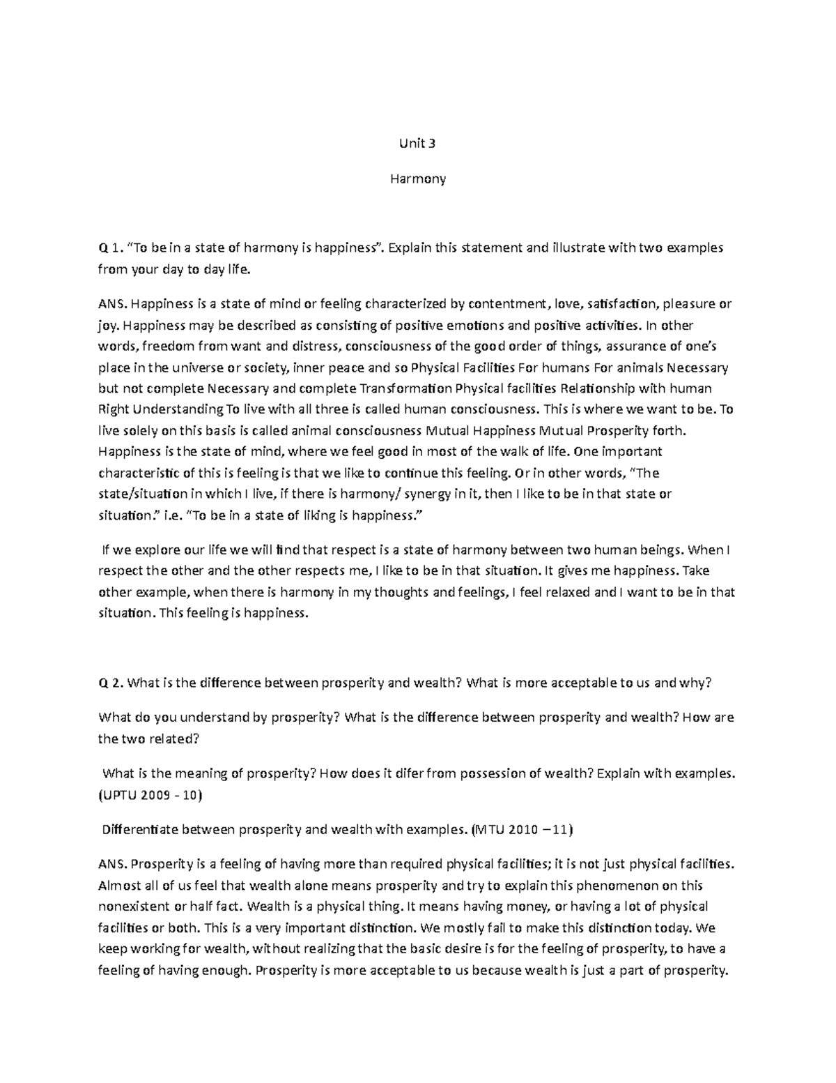 Unit 3 harmony - Unit 3 Harmony Q 1. “To be in a state of harmony is ...