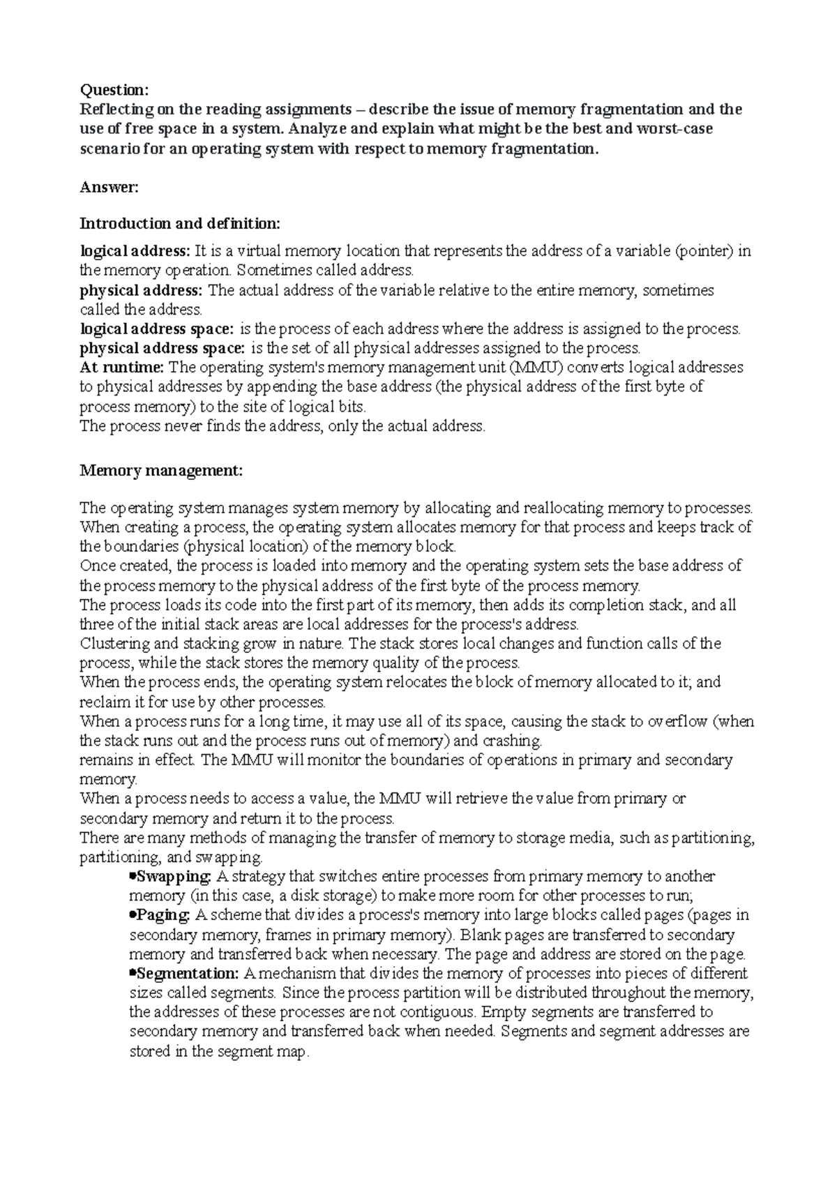 CS 2301 Learning Journal Unit 5 - Question: Reflecting on the reading assignments – describe the ...