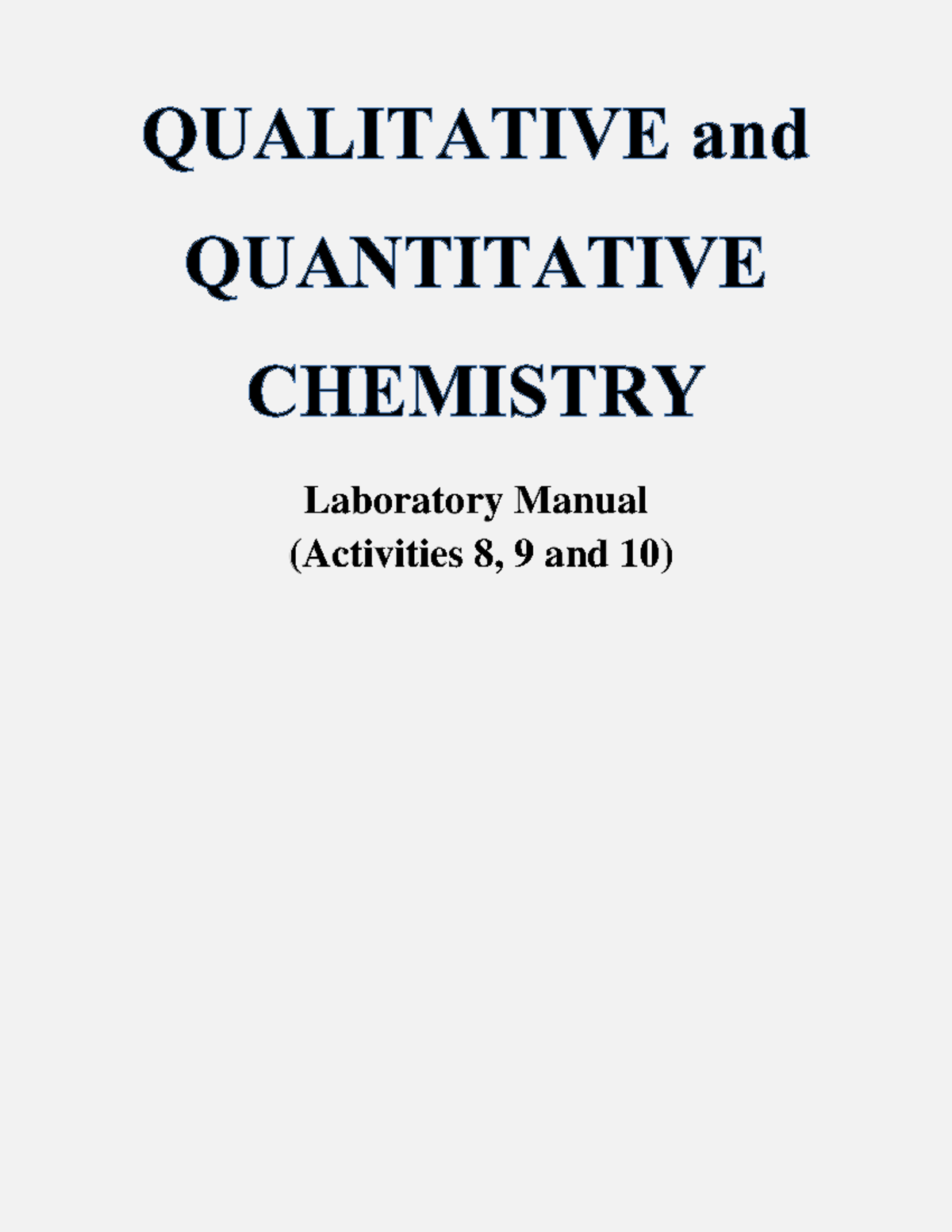 Qualitative and Quantitative Chemistry- LAB Manual 8 9 and 10 ...