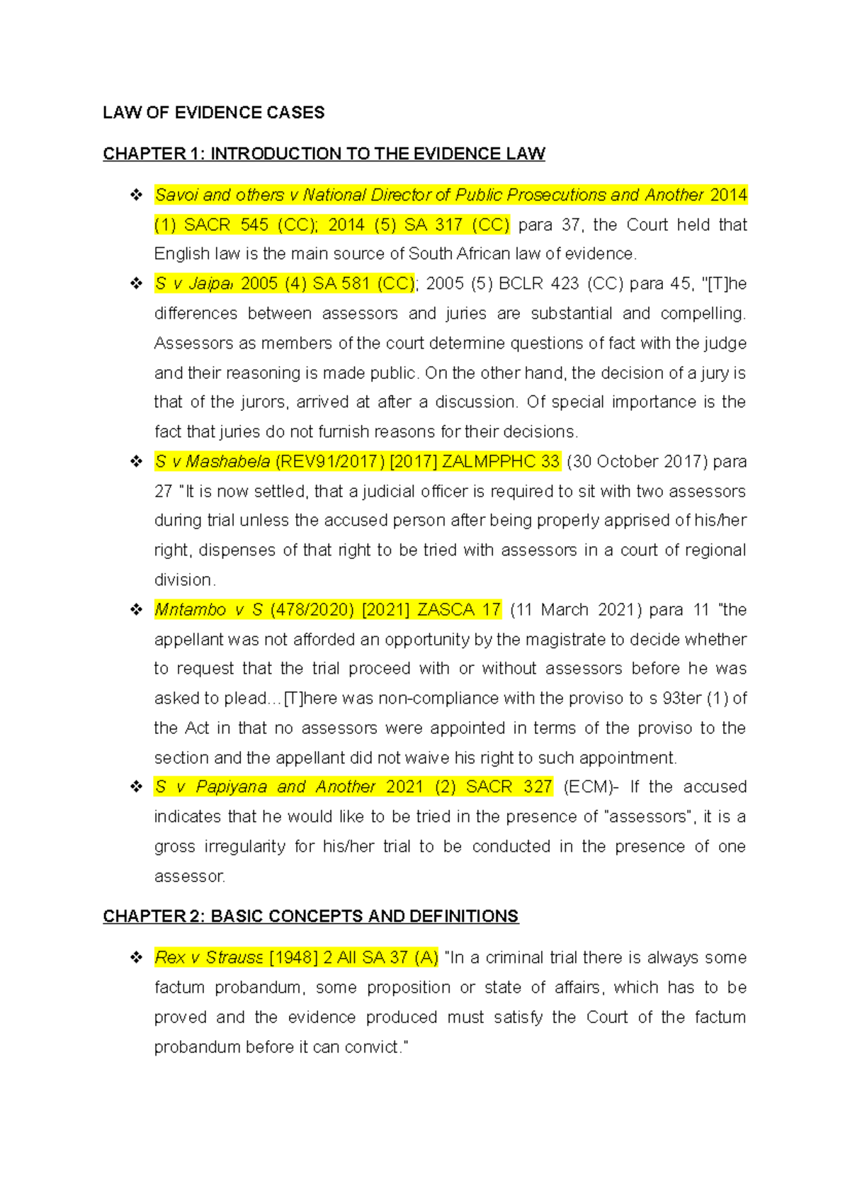 LAW OF Evidence Cases- Notes - LAW OF EVIDENCE CASES CHAPTER 1 ...