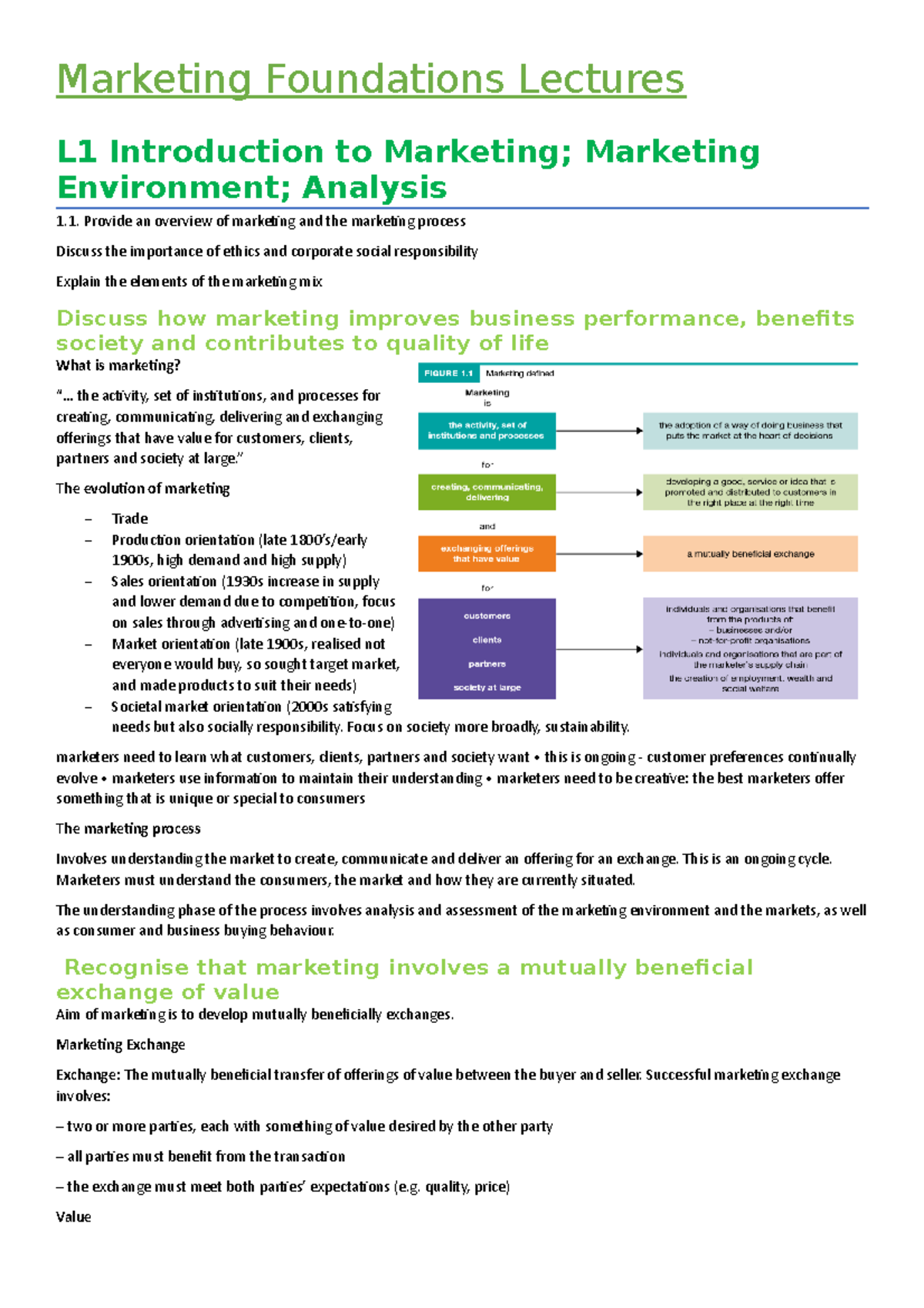 Marketing lecture 1 - Marketing Foundations Lectures L1 Introduction to ...