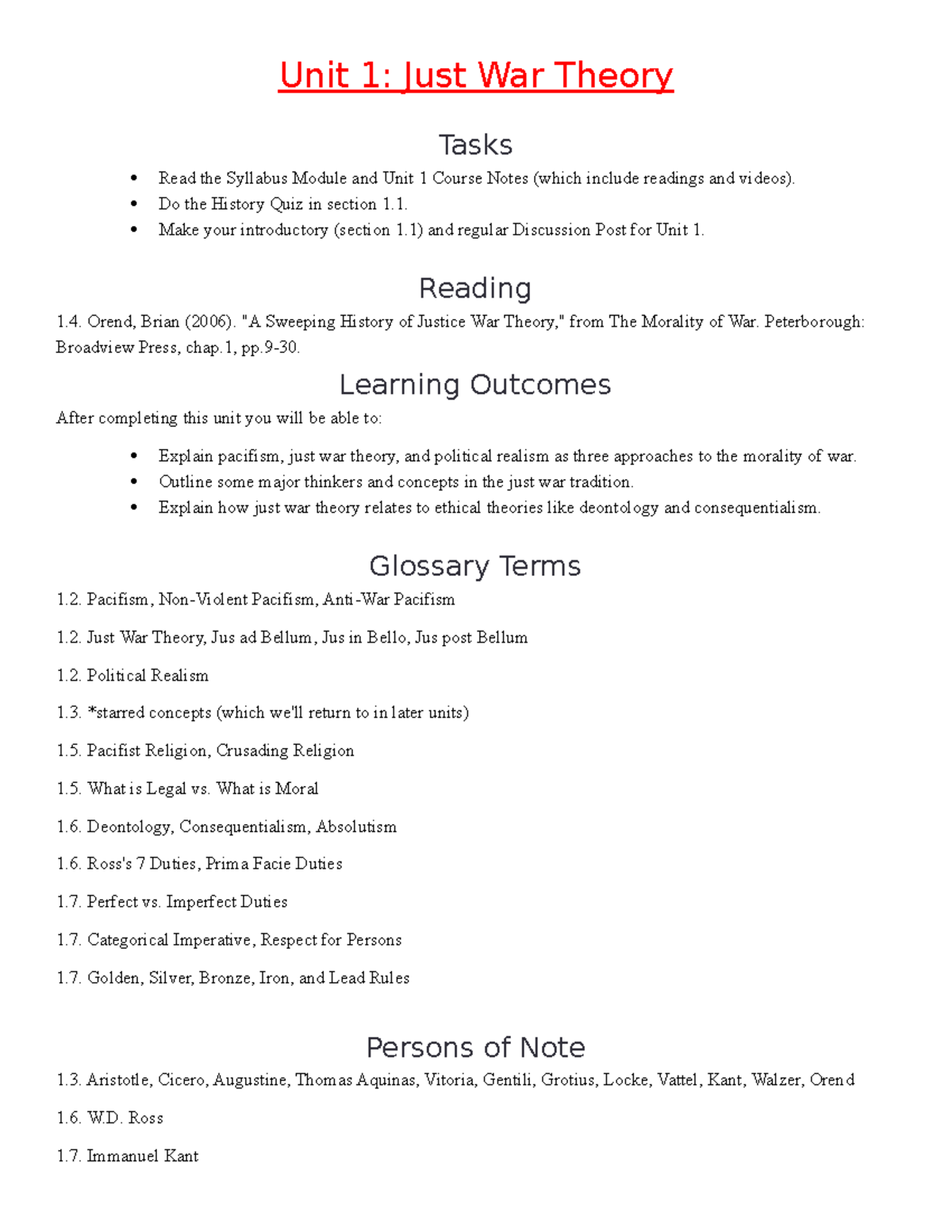 Unit 1 Just War Theory - lecture notes - Unit 1: Just War Theory Tasks ...
