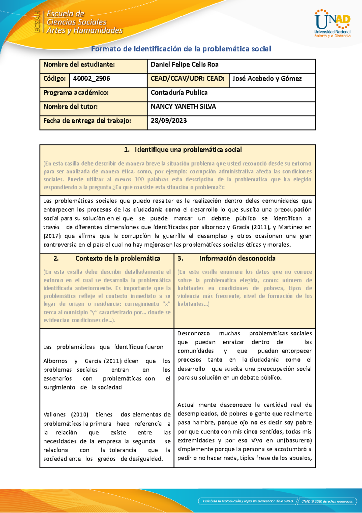 Problema social etica cuidadana - Formato de Identificación de la ...