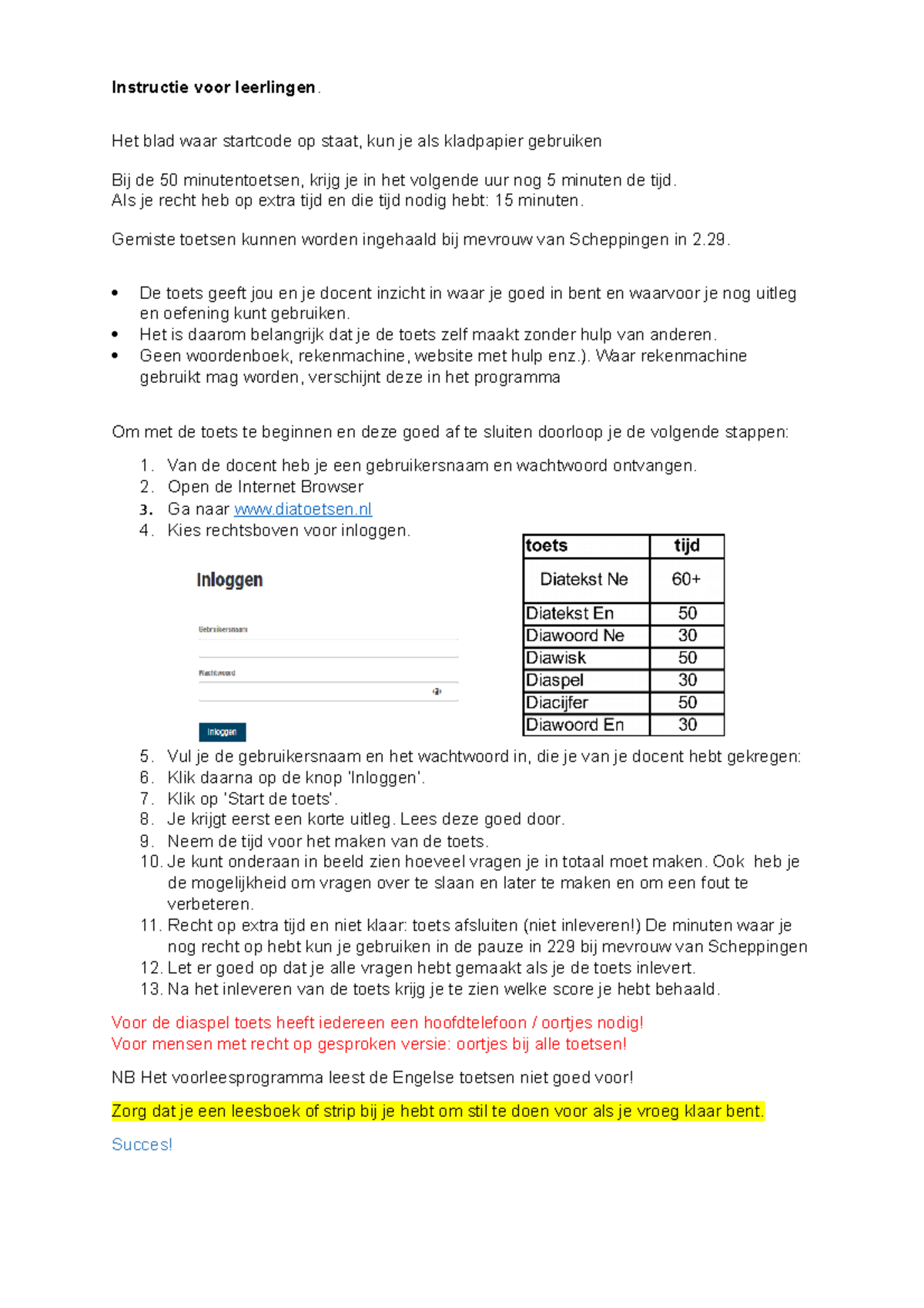 Instructie leerlingen - Instructie voor leerlingen. Het blad waar ...