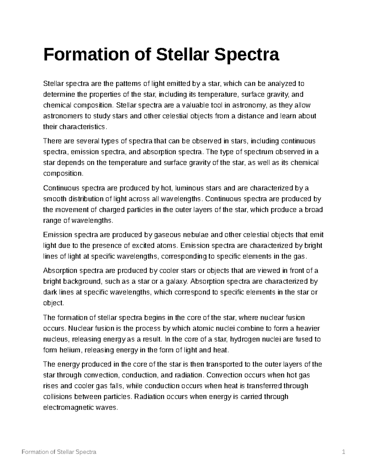 Formation Of Stellar Spectra Stellar Spectra Are A Valuable Tool In
