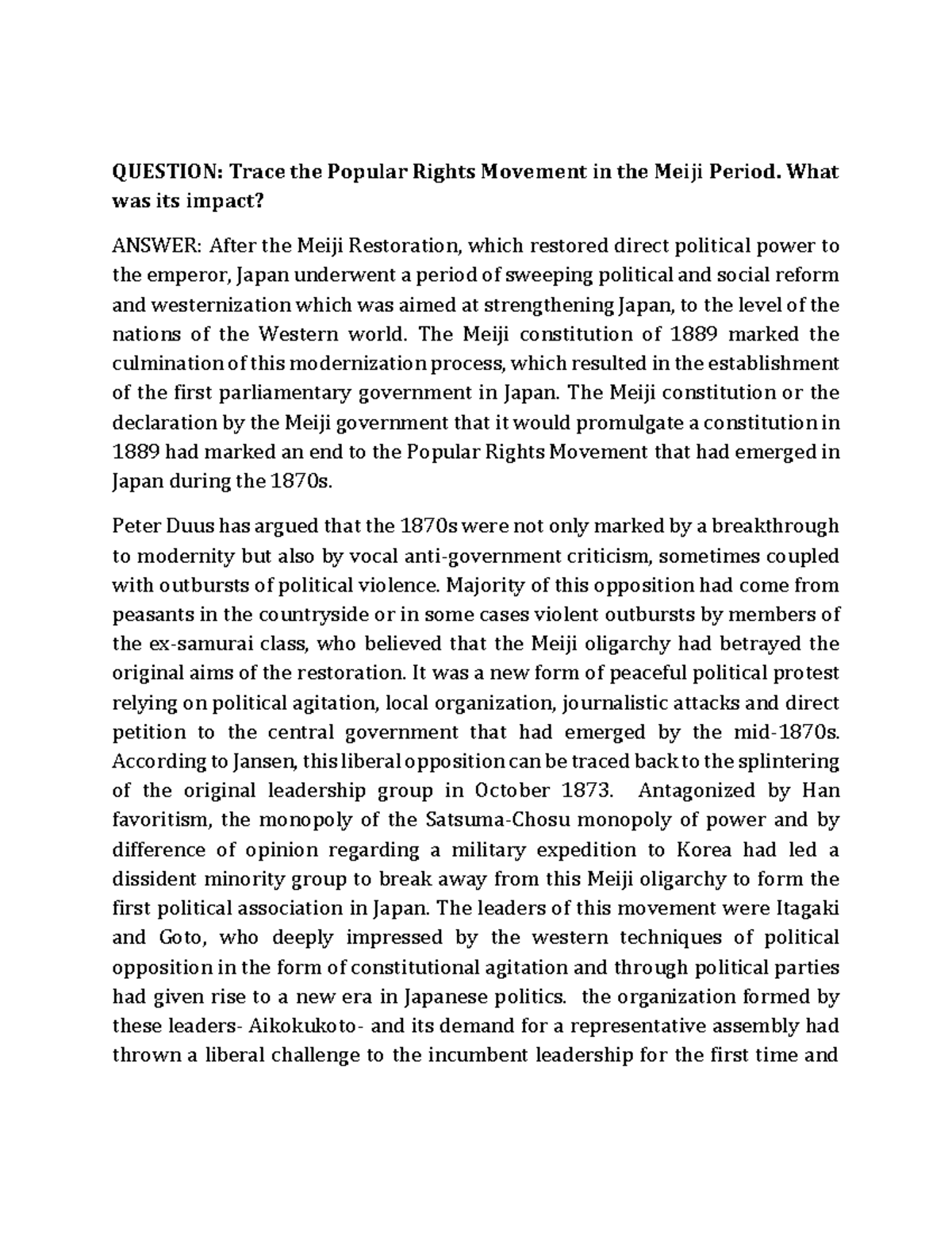 Popular Rights in Meiji Period - QUESTION: Trace the Popular Rights ...