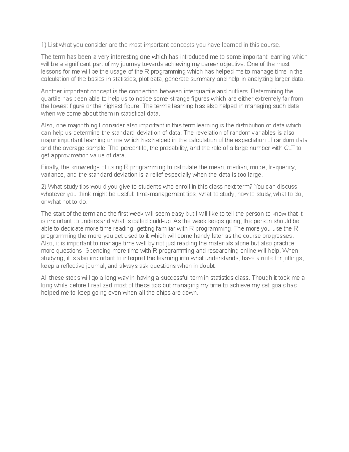 Learning journal week8 - List what you consider are the most important ...