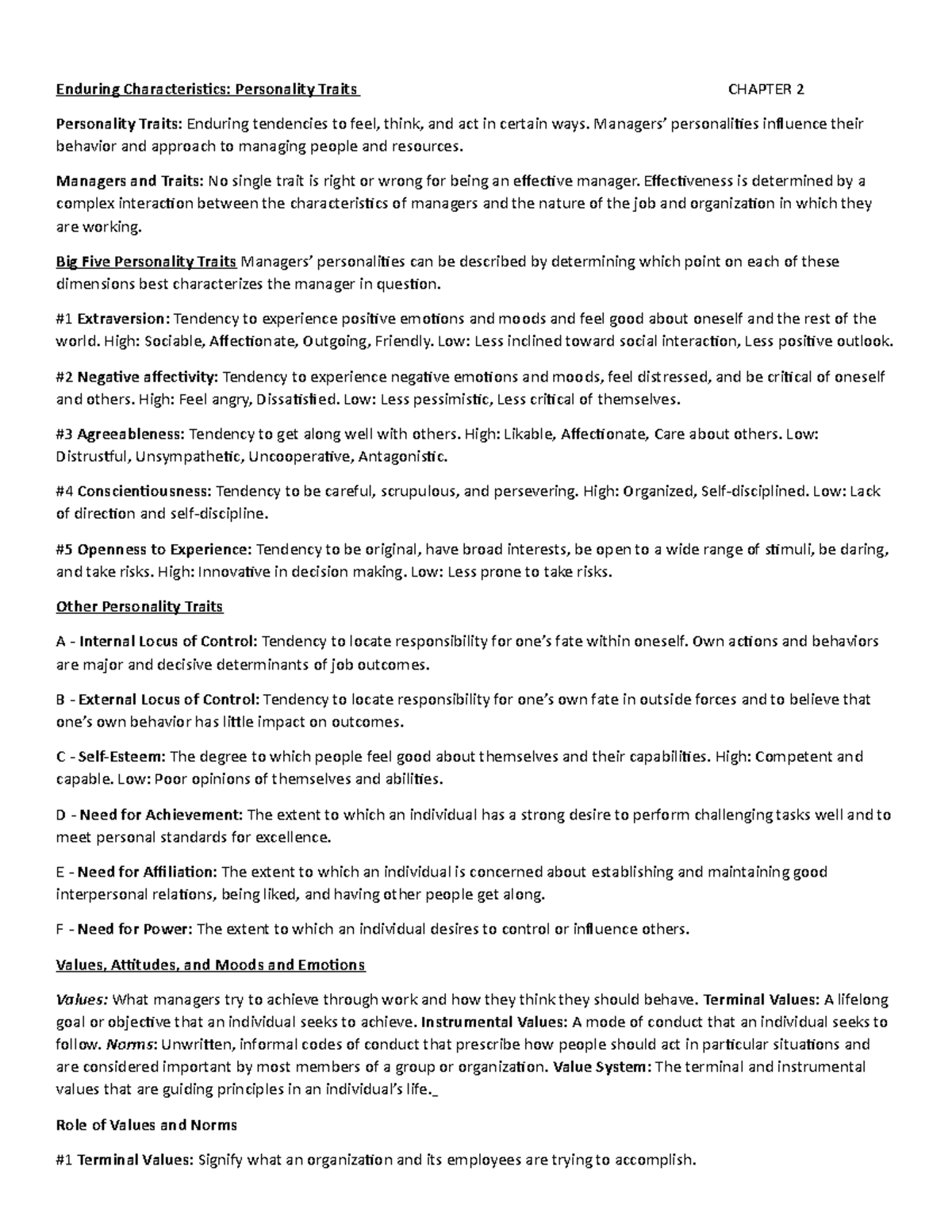 Study Guide Ch 2 - Chapter 2 - Enduring Characteristics: Personality ...