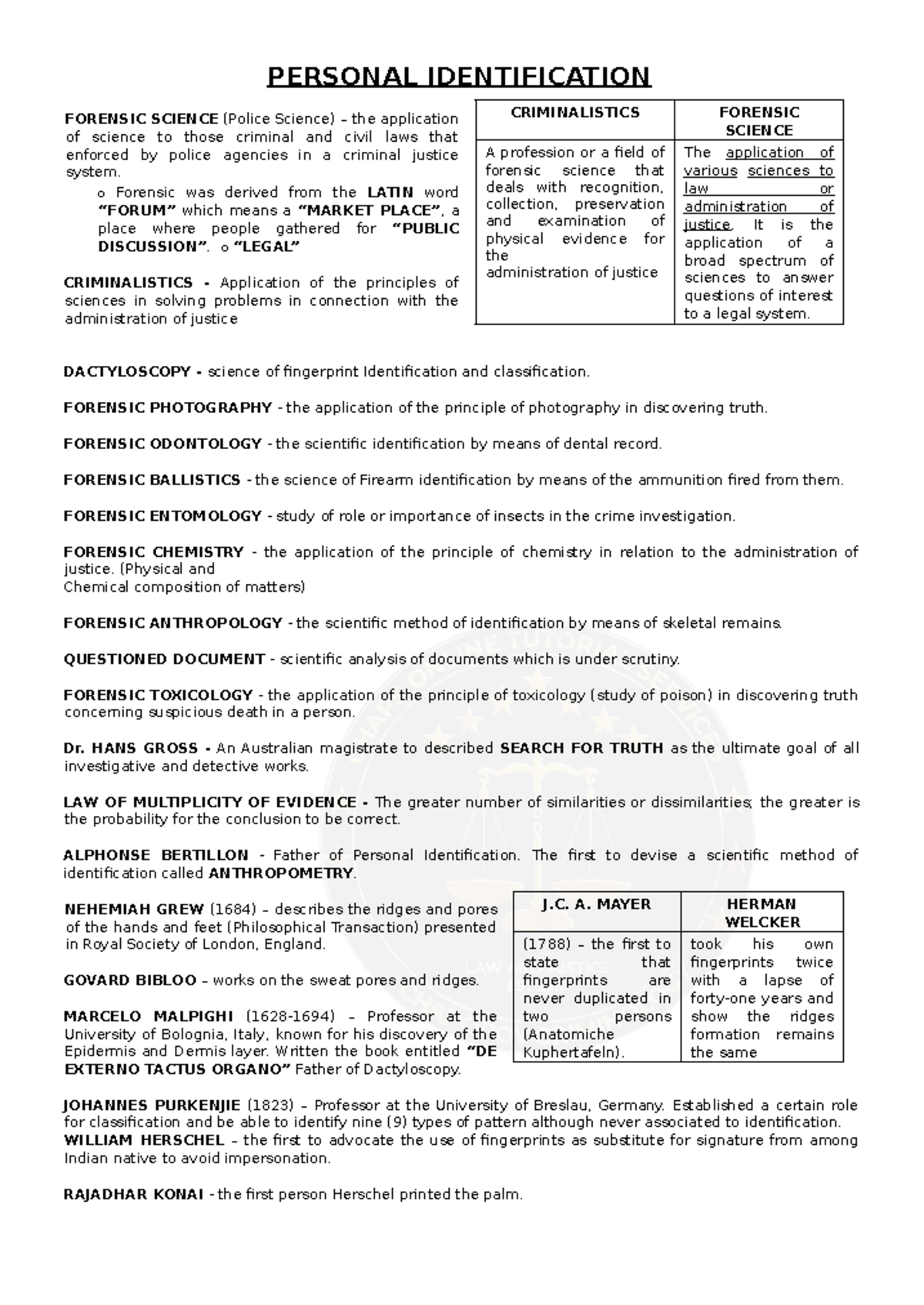 Personal Identification Techniques notes - PERSONAL IDENTIFICATION ...