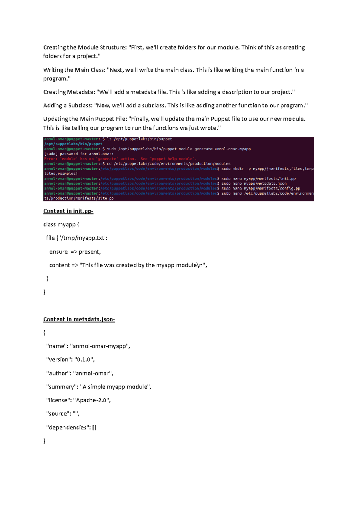 Puppet module - Creating the Module Structure: "First, we'll create ...