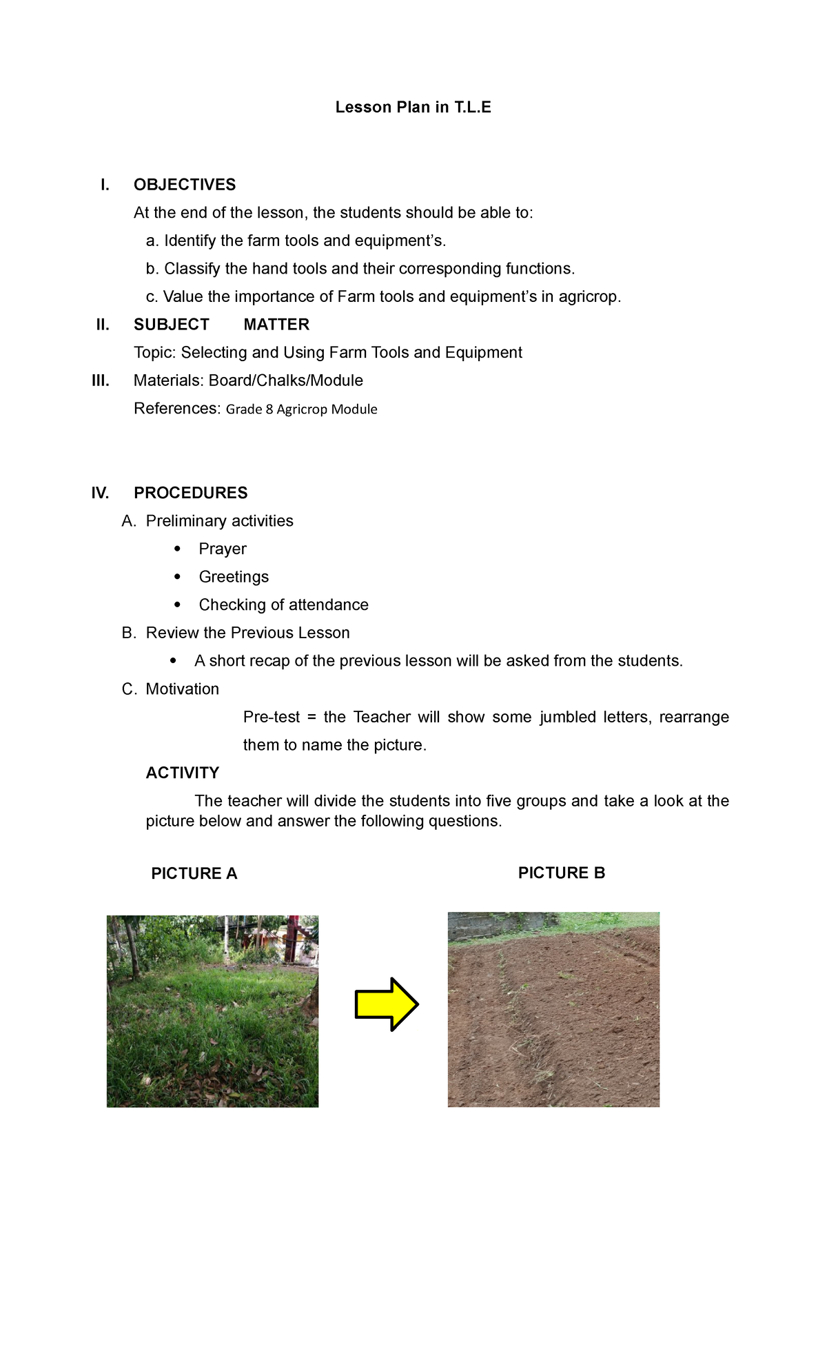 LP in TLE 8 DAY 1 - Lesson Guide in TLE - Lesson Plan in T.L I ...