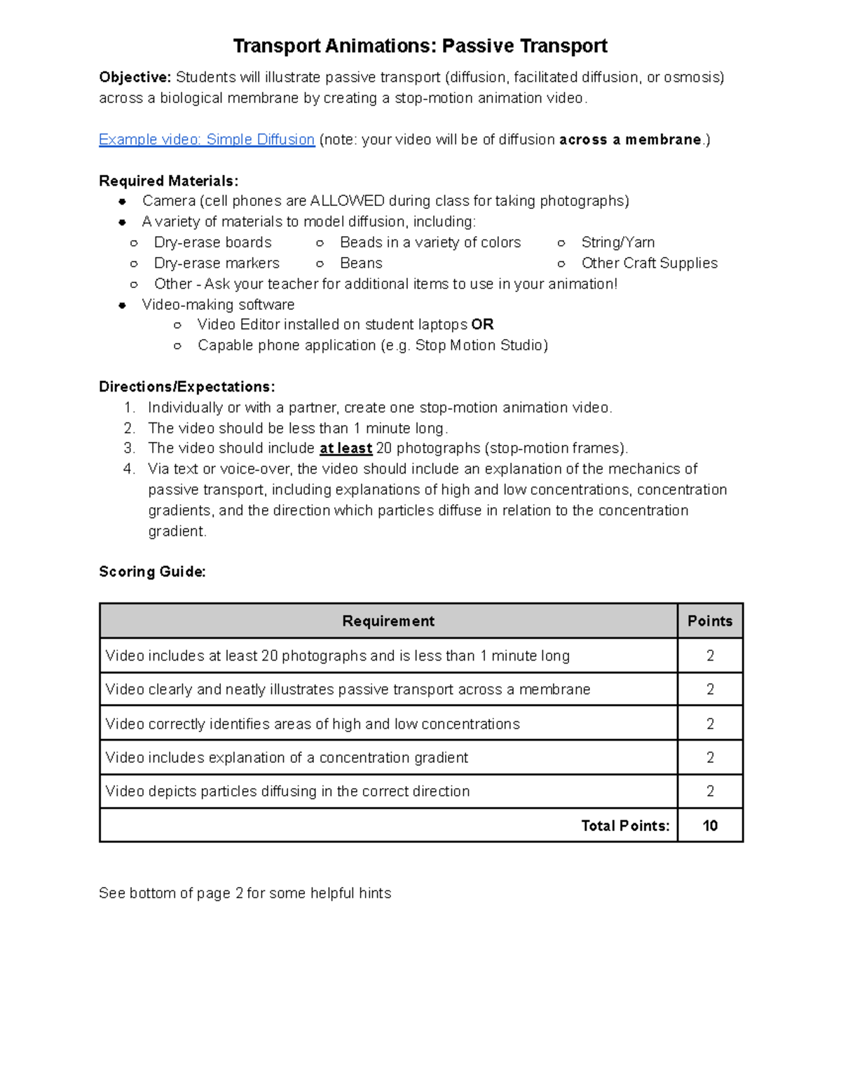 Cell Transport Animation Instructions - Transport Animations: Passive ...