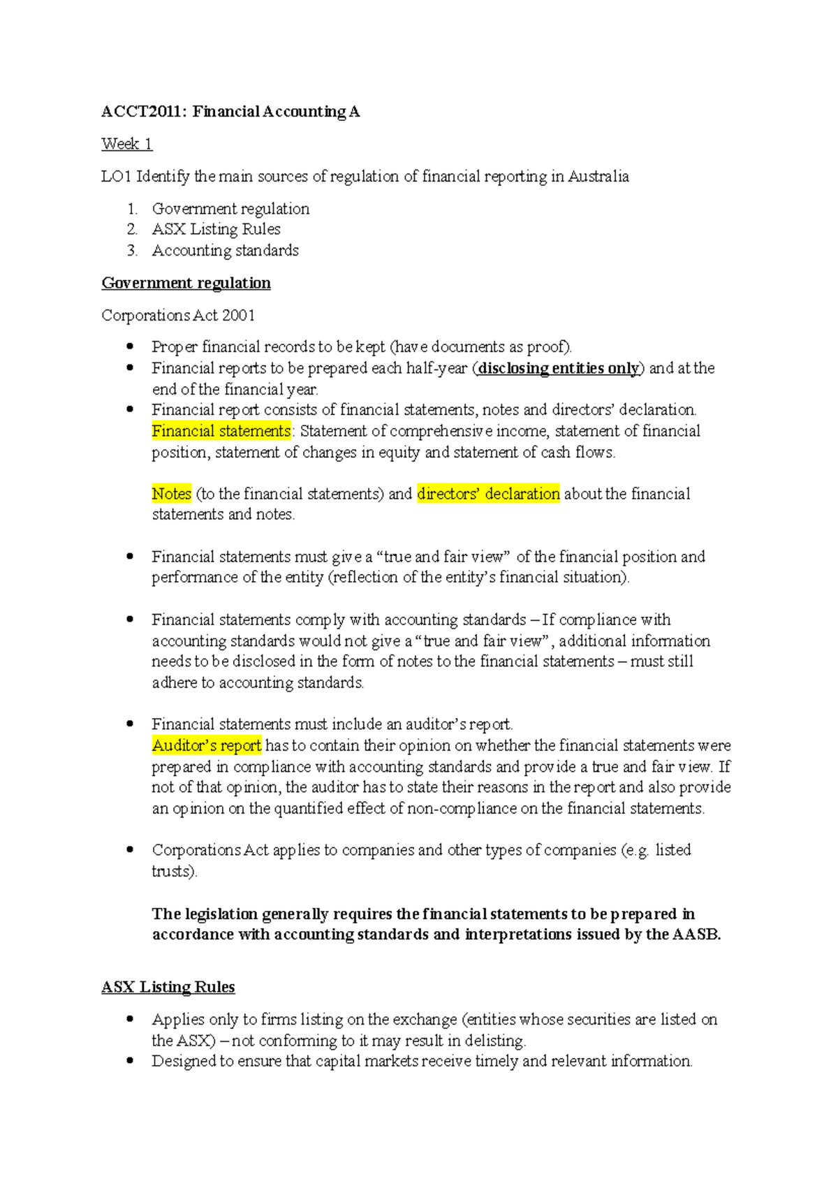 ACCT2011 Week 1 Notes - ACCT2011: Financial Accounting A Week 1 LO1 ...