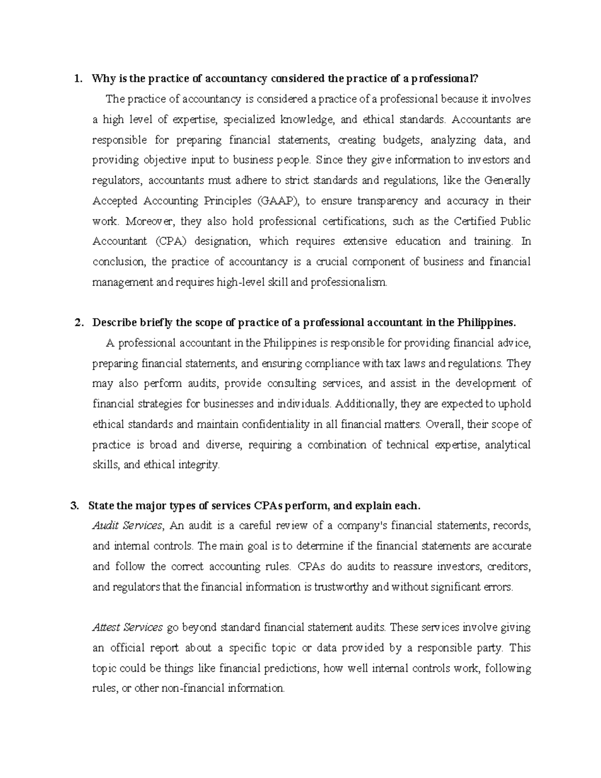 Auditing Principles by Cabrera Chapter 1 Review Questions - Why is the ...