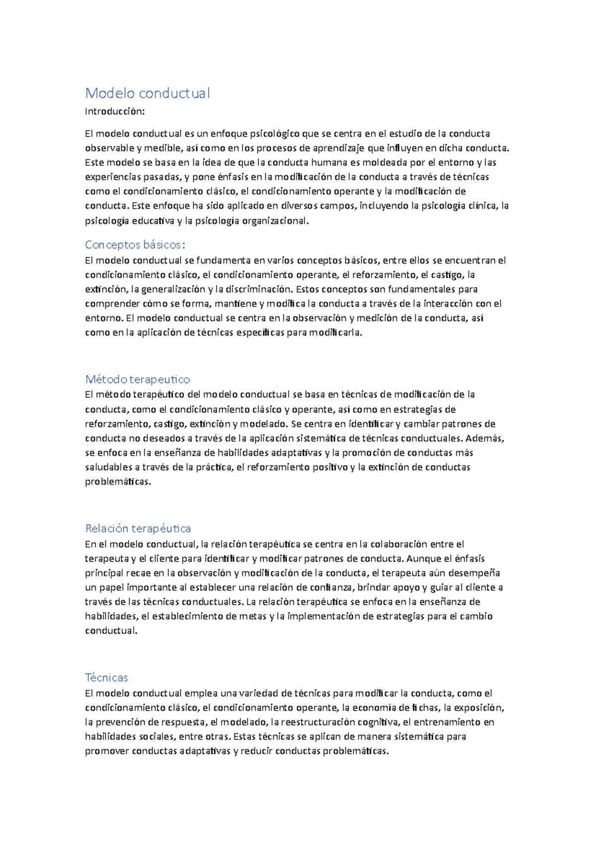 Modelo conductual - ddddd - Modelo conductual Introducción: El modelo ...