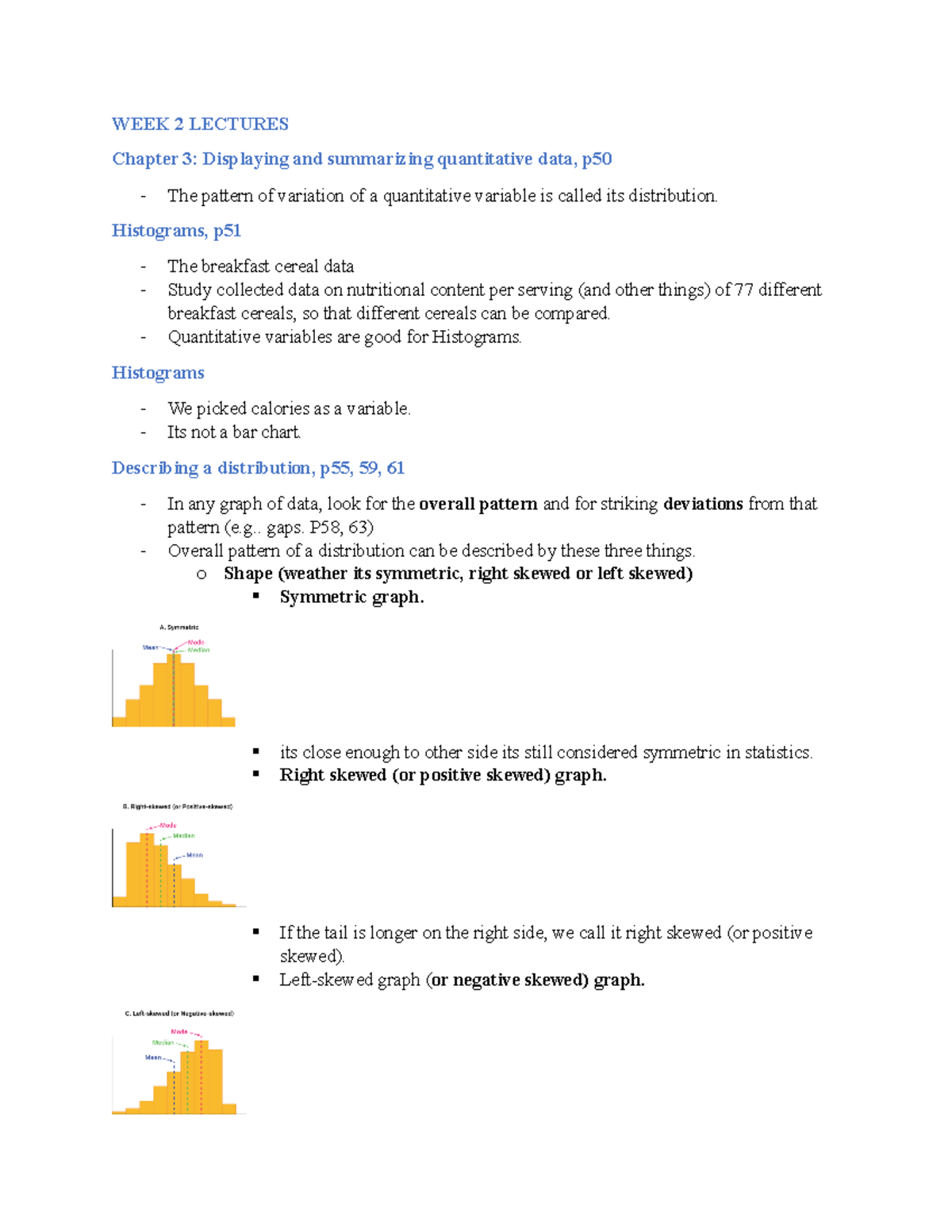 STAB22 H3 Week 2 - Week 2 - WEEK 2 LECTURES Chapter 3: Displaying and summarizing quantitative ...