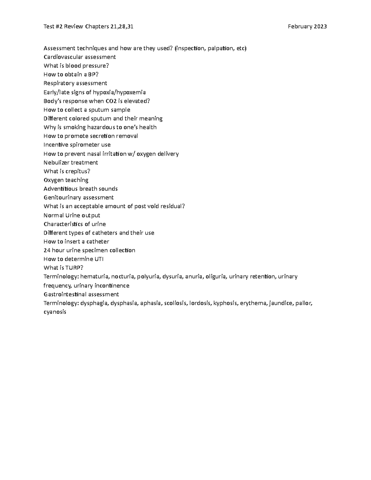 Test 2 Review 0223 - Test #2 Review Chapters 21,28,31 February 2023 ...