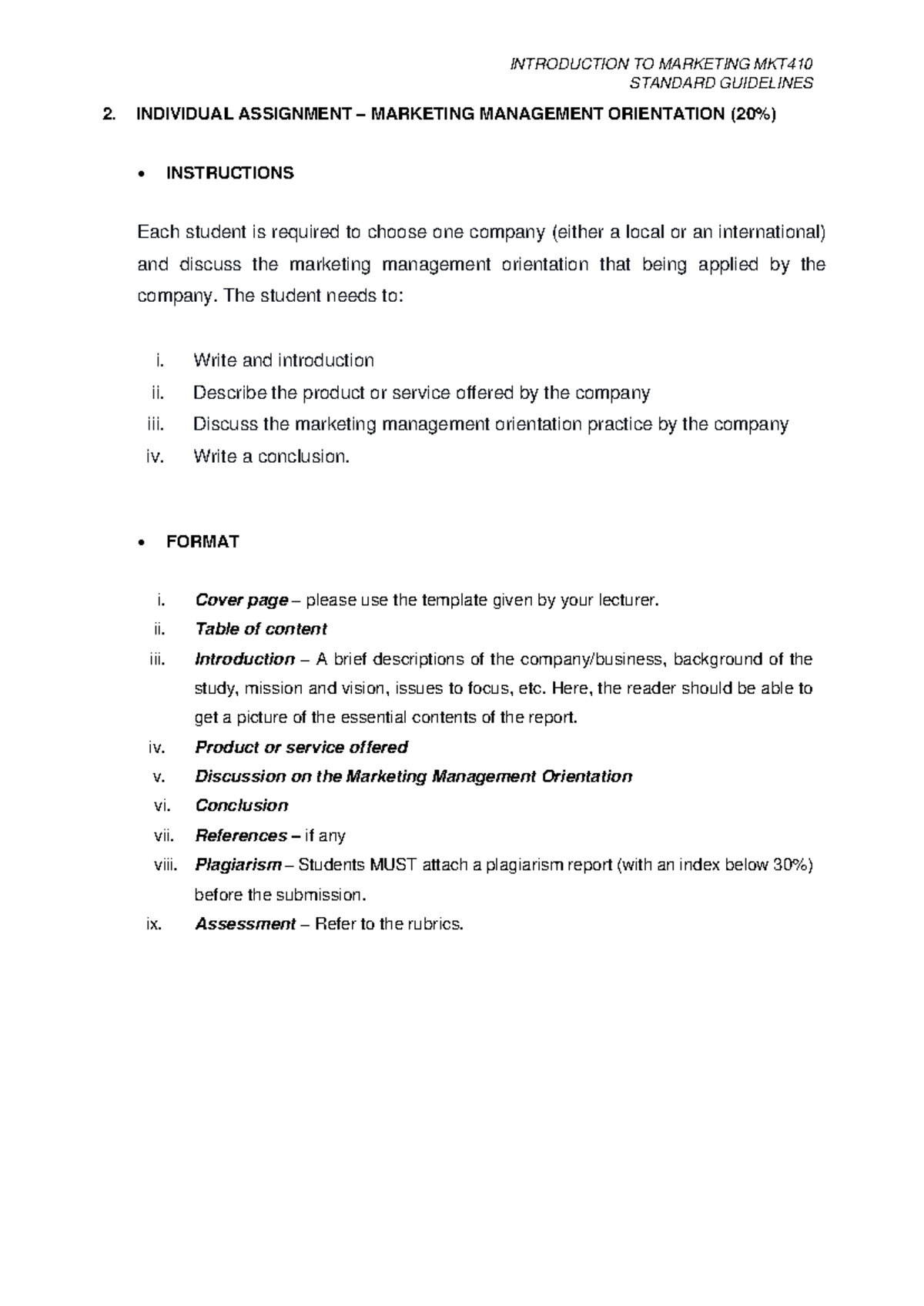 2. Guideline & Rubric Individual Assignment - INTRODUCTION TO MARKETING ...