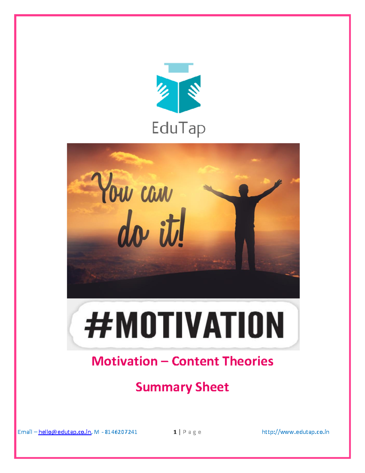 Motivation Part 1 Summary Sheet lyst3560 - Motivation – Content ...
