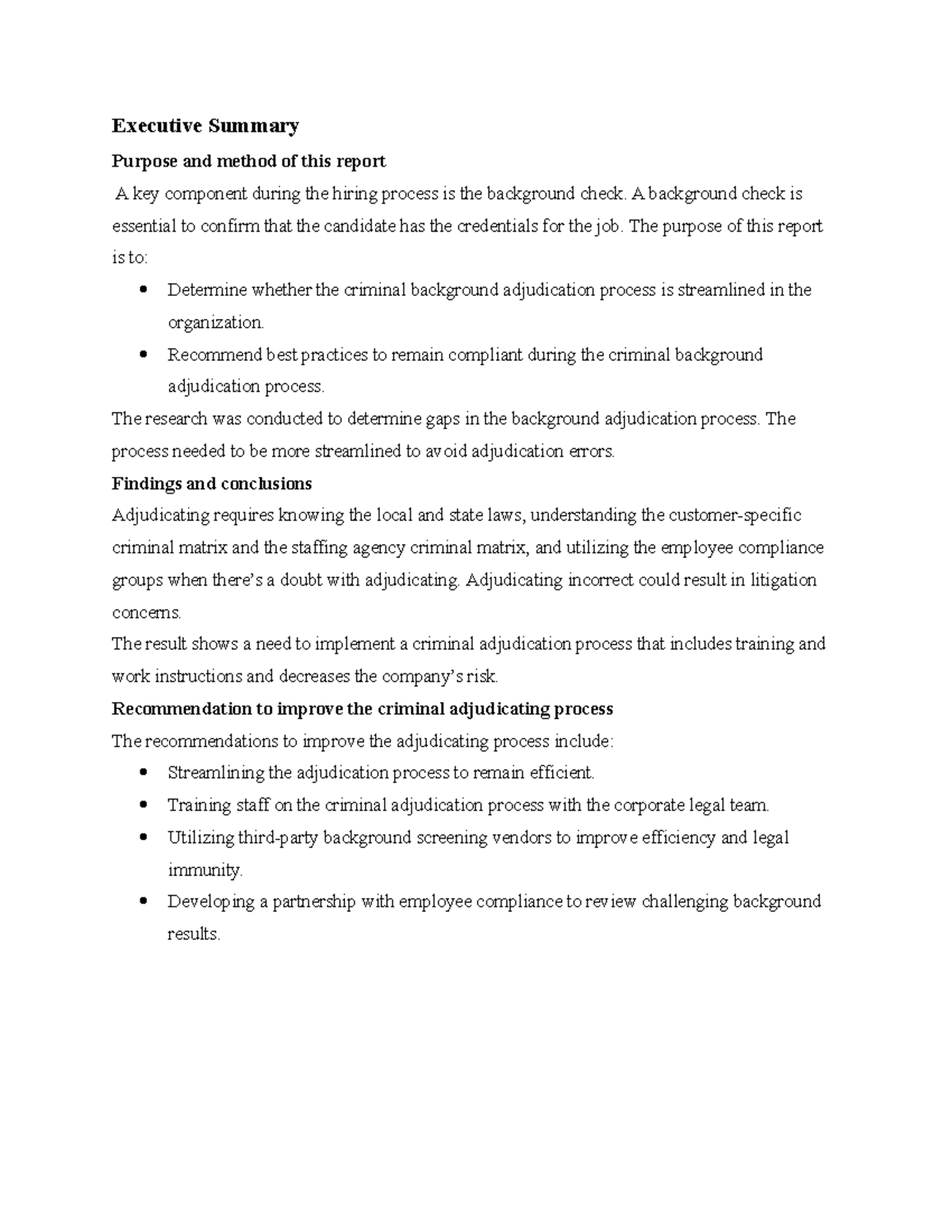 Executive Summary - Executive Summary Purpose and method of this report ...