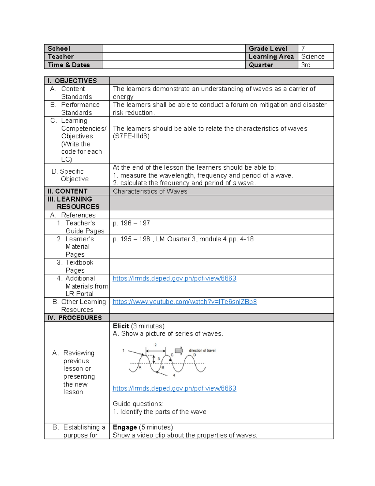101 - science 7, quarter 3 - School Grade Level 7 Teacher Learning Area ...