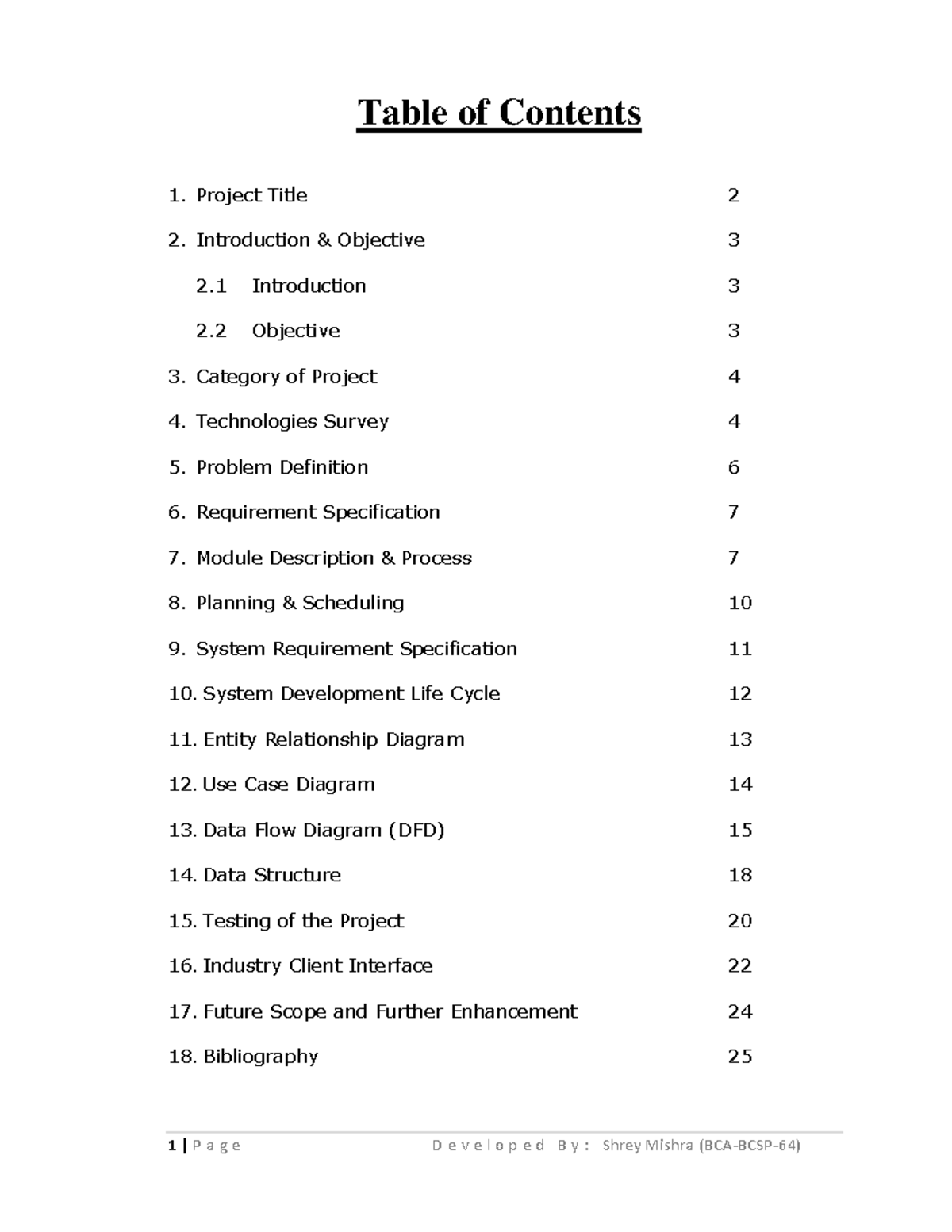 Format Of Synopsis - (BCA-BCSP-64) - Table of Contents Project Title ...