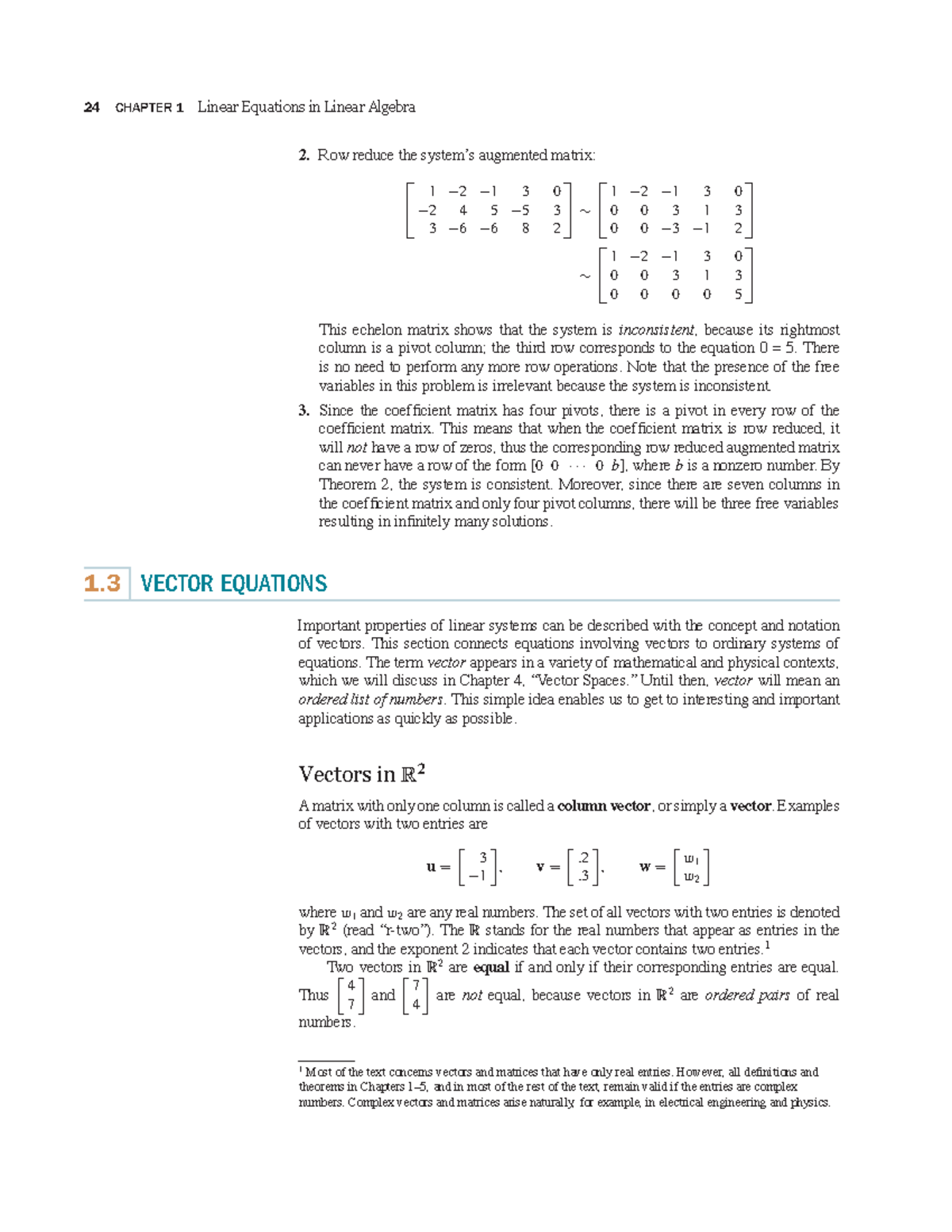 1.3 Vector Equations - 24 CHAPTER 1 Linear Equations in Linear Algebra 2. Row reduce the system ...