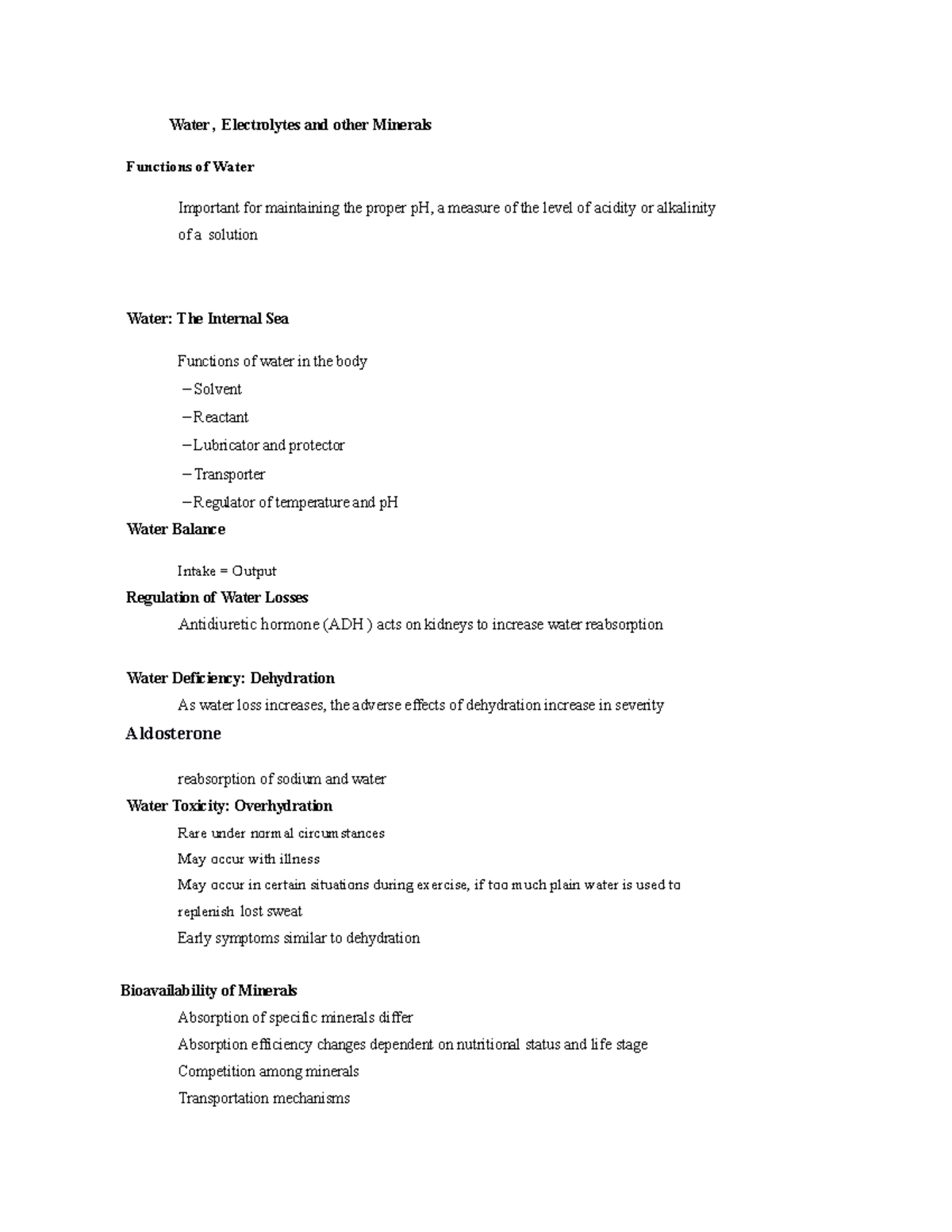 EHS 150 - lecture 10-1 - Water , Electrolytes and other Minerals ...