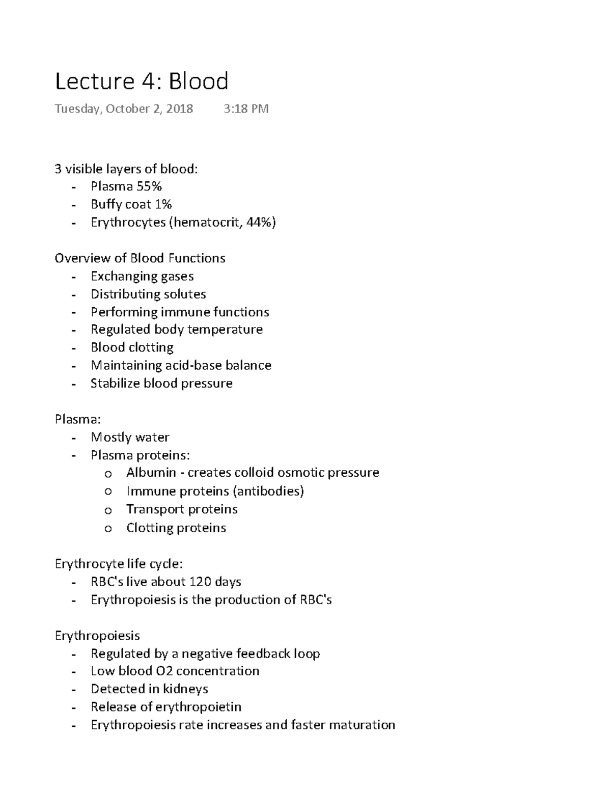 Blood - First-year nursing anatomy and physiology exam notes - Lecture ...