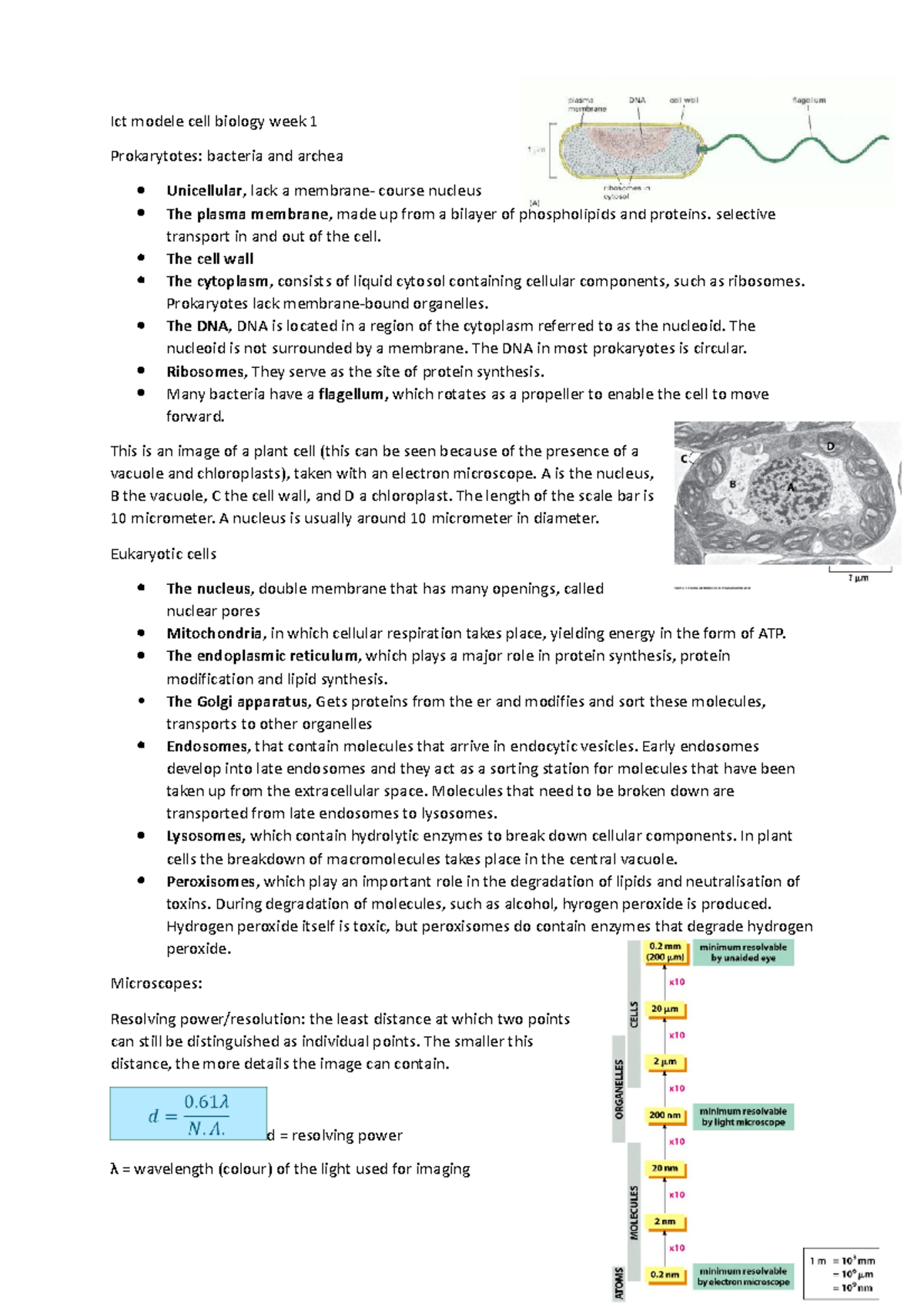 I.C.B course one - samenvatting cell biologie - Ict modele cell biology ...