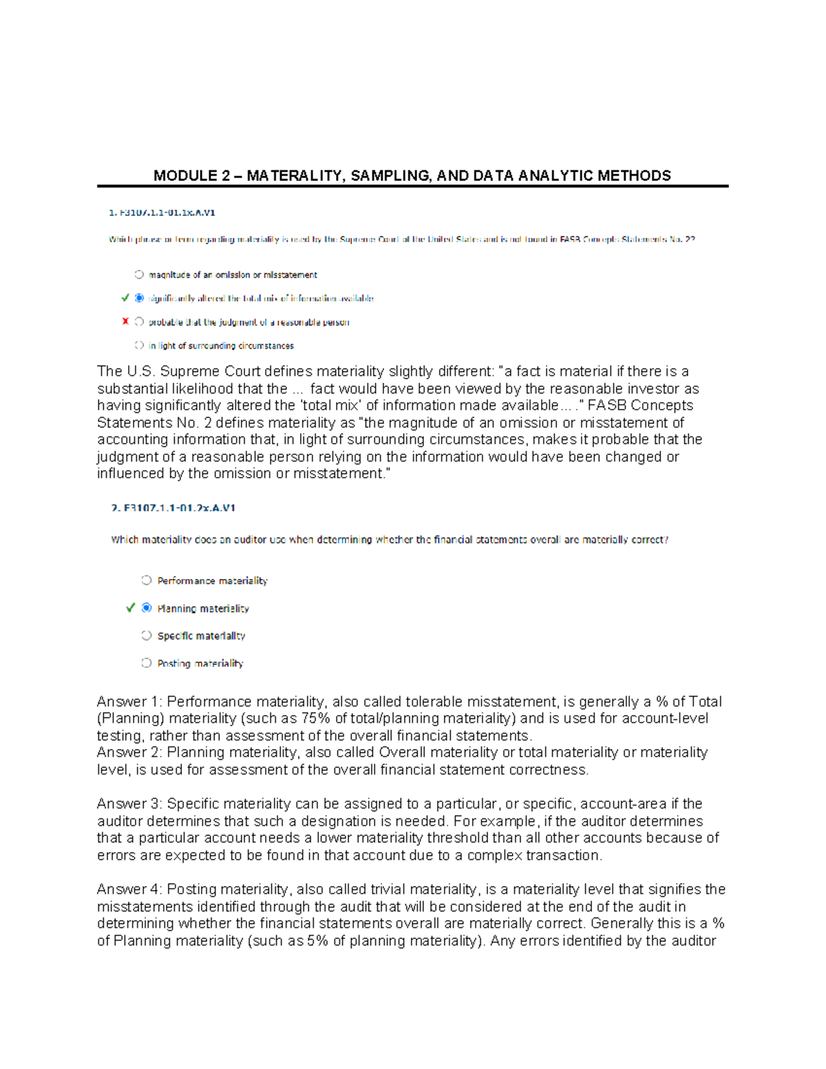 D251 Module Quiz Questions and Explanations - MODULE 2 – MATERALITY ...